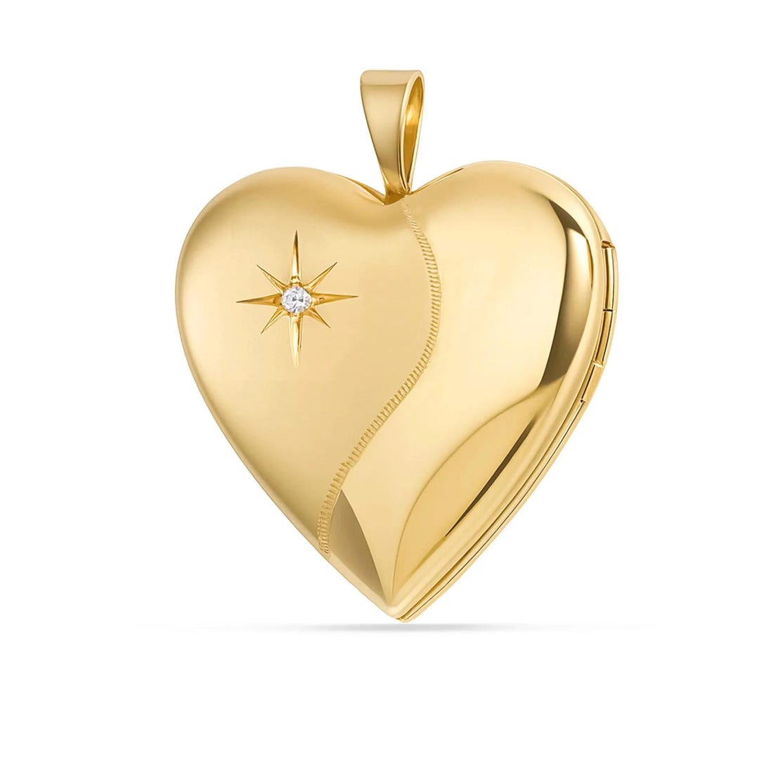 Engravable North Star Locket | 14K Solid Gold Diamond Photo Locket ...