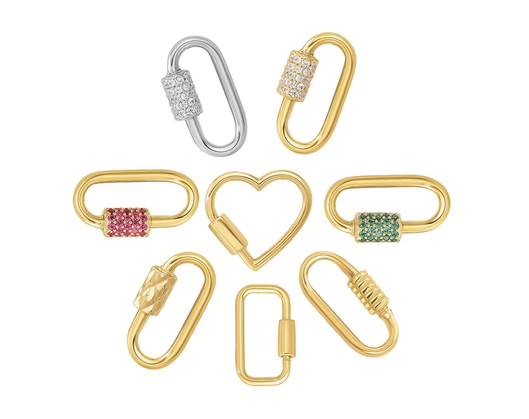 14K Gold Carabiner Lock, Diamond Carabiner Gold Lock, Charm Connector ...