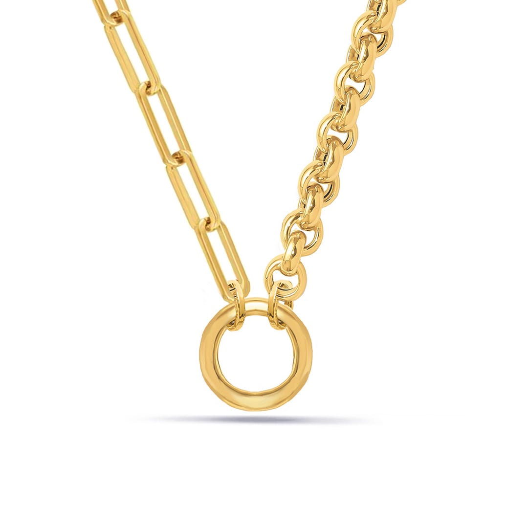 14K Gold Half Paperclip Half Rolo Chain Necklace With Charm Clip ...