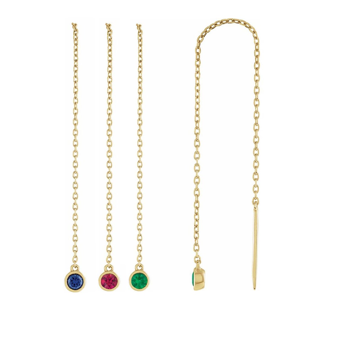 14k Solid Gold Threader Earring With Sapphire Ruby Emerald - Etsy