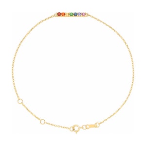 14K Solid Gold Dainty Rainbow Bracelet - Natural Genuine Multi- Stone ...