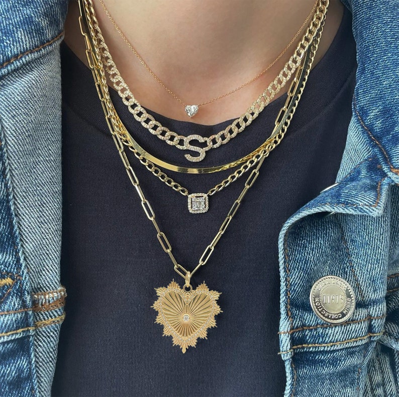 14K Solid Gold Diamond Heart Pendant Solid Gold Medallion - Etsy