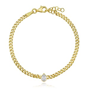 Bezel Diamond Cuban Link Chain 14k Gold Curb Link Bracelet With Heart ...