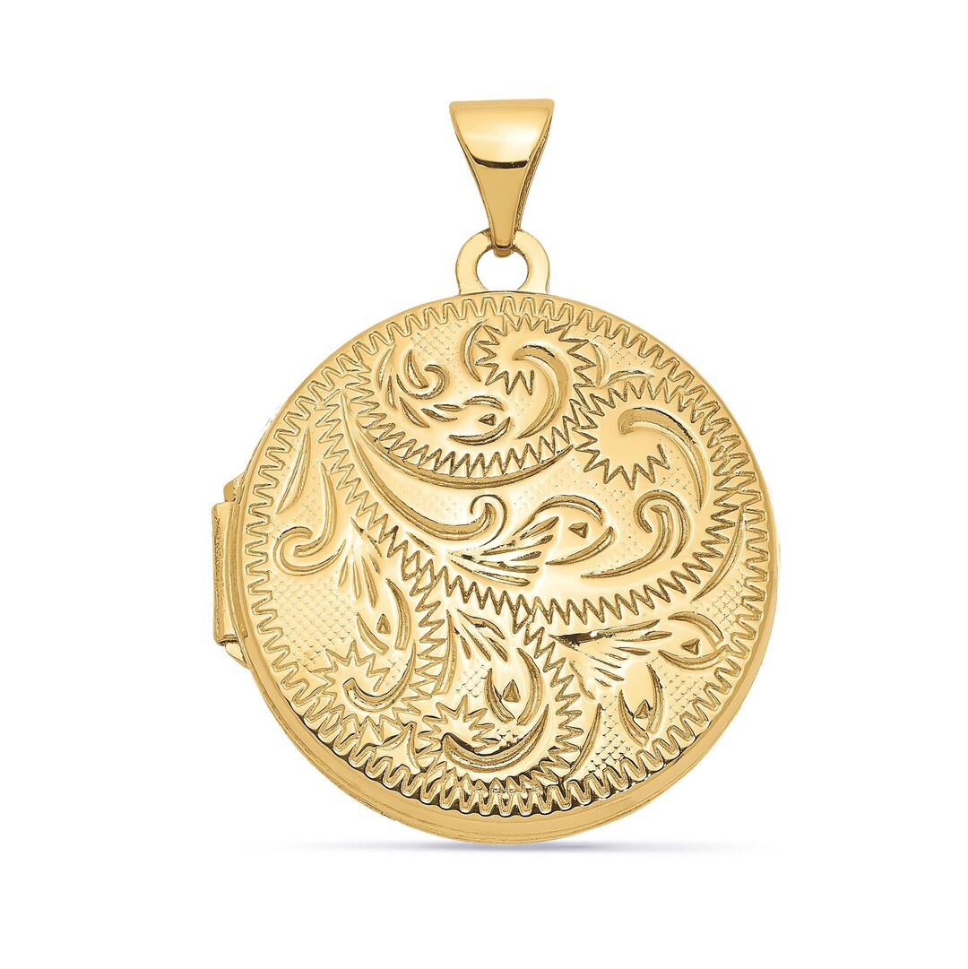 14K Solid Gold Locket Necklace Gold Locket Engravable Photo Locket ...