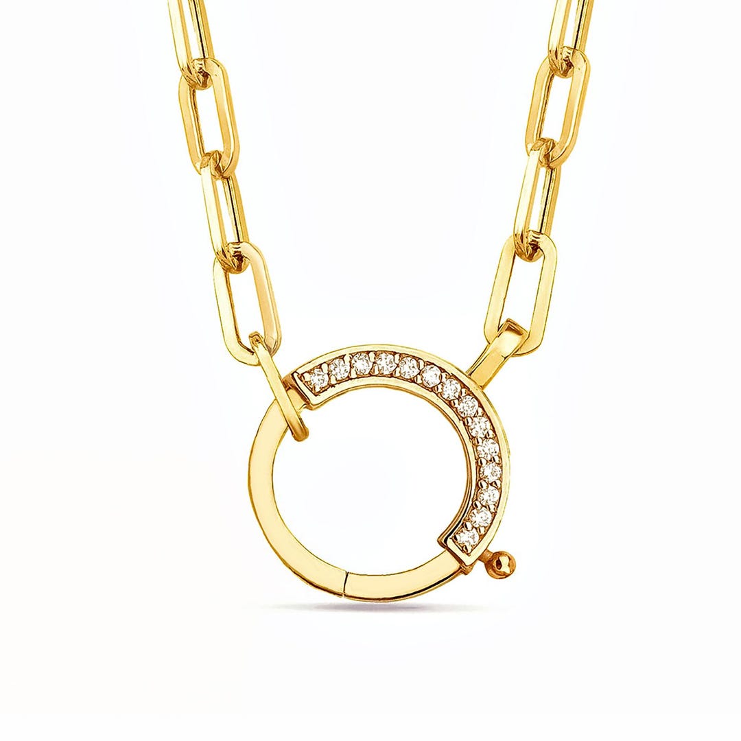 14K Solid Gold Diamond Enhancer Charm Necklace Paperclip Chain Necklace ...