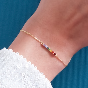 14K Solid Gold Dainty Rainbow Bracelet - Natural Genuine Multi- Stone ...