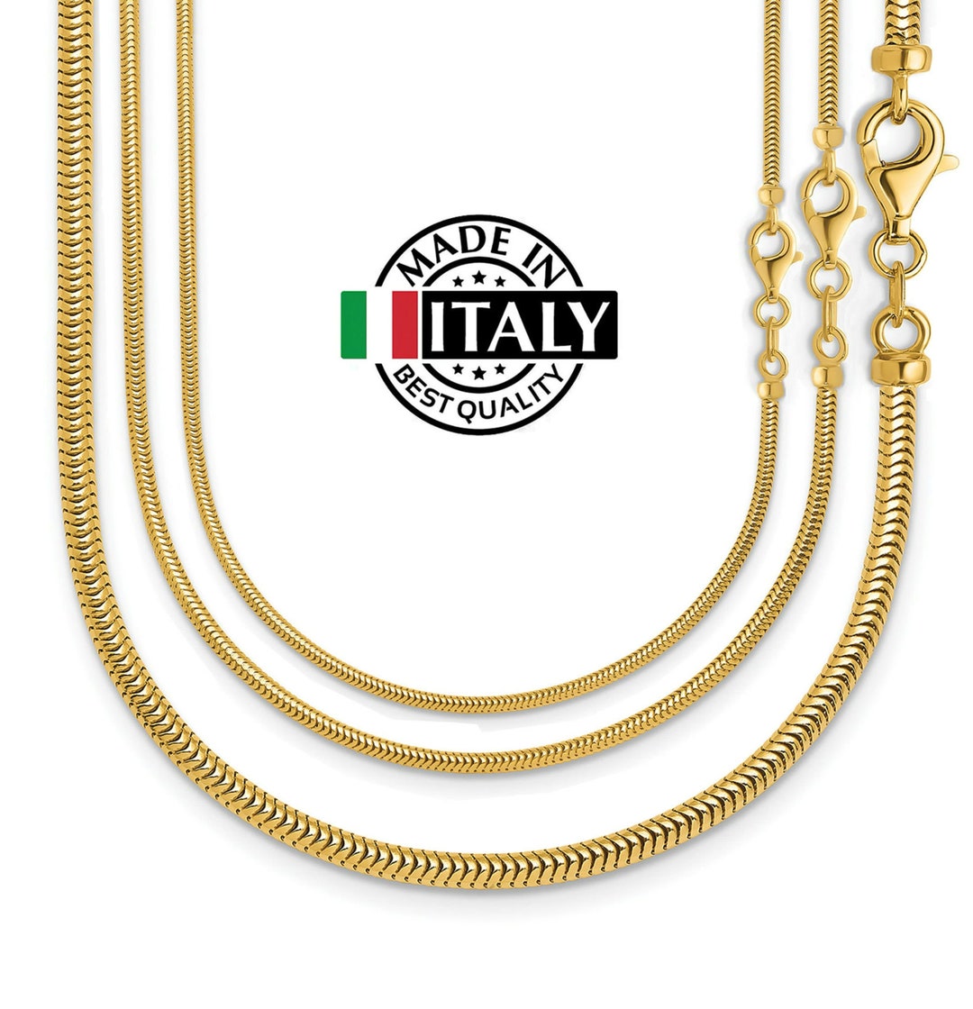 Solid Gold Round Snake Chain Necklace for Men, Women 14K Gold | 1.2 Mm ...