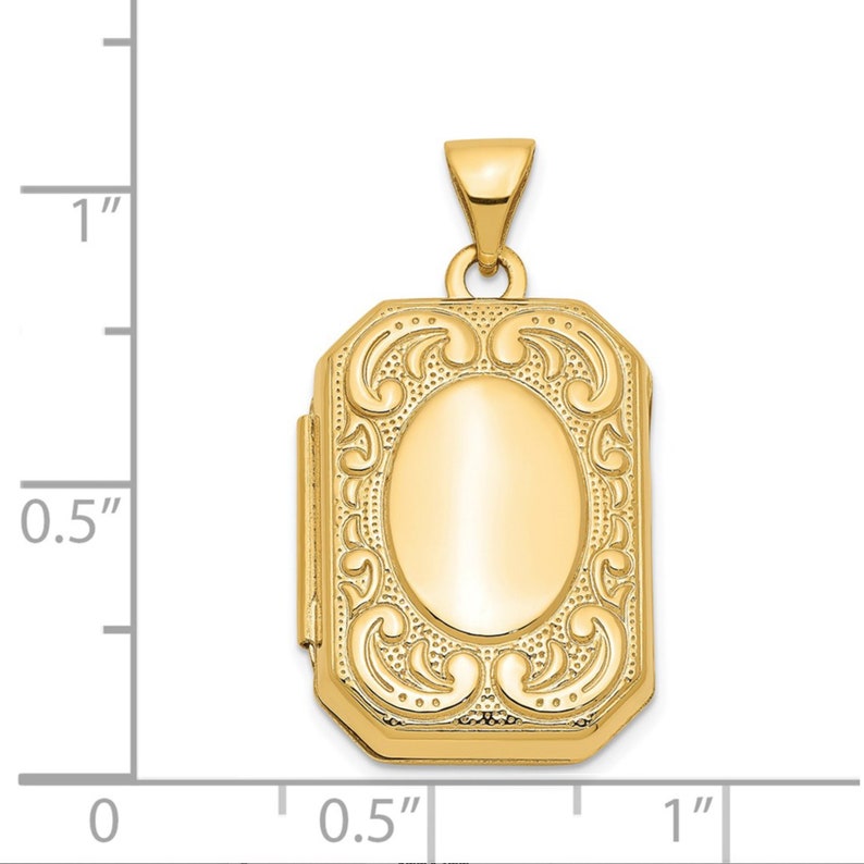 14K Gold Rectangular Engravable Locket Filigree Photo Locket - Etsy