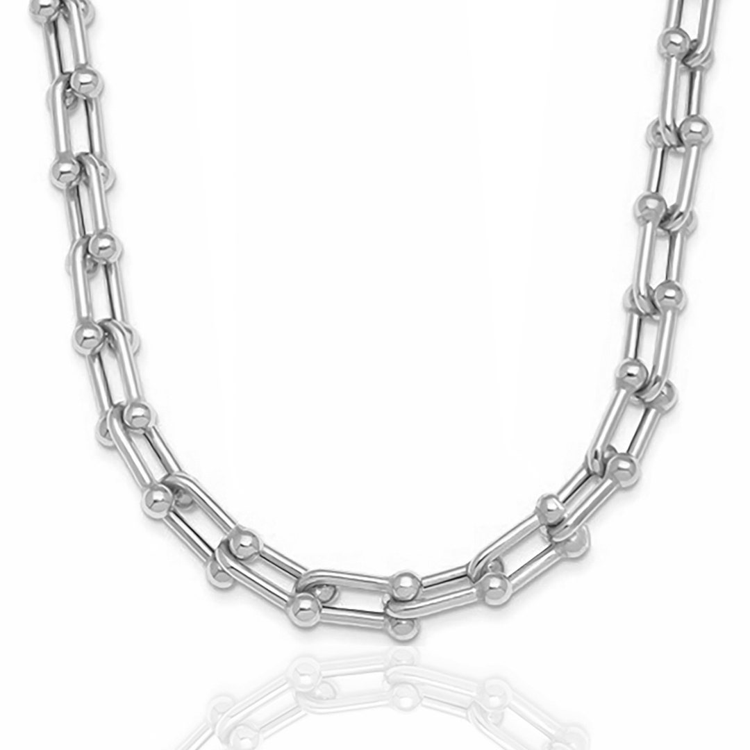 14k 18k White Gold U-link Chain Necklace 9MM Hardware Link Chain ...