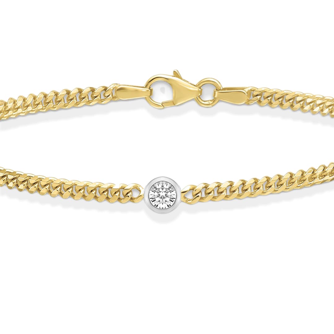 Cuban Link Chain 14k Solid Cuban Curb Link Bracelet With Round Bezel ...