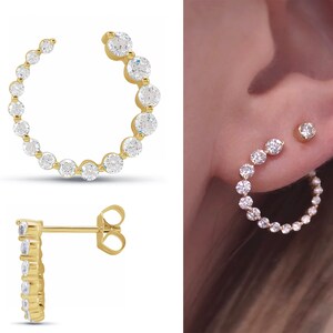 Diamond Earrings 14k Solid Gold Diamond Front-back Earrings Earrings ...