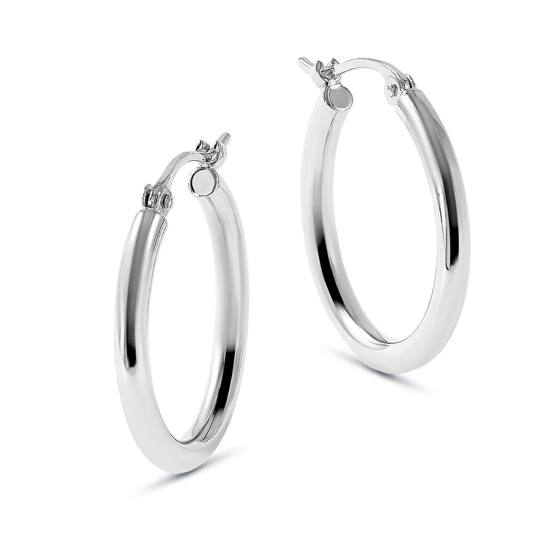 Platinum Hoop Earrings for Women 2mm Thick, 18mm 25mm 31mm 35mm ...