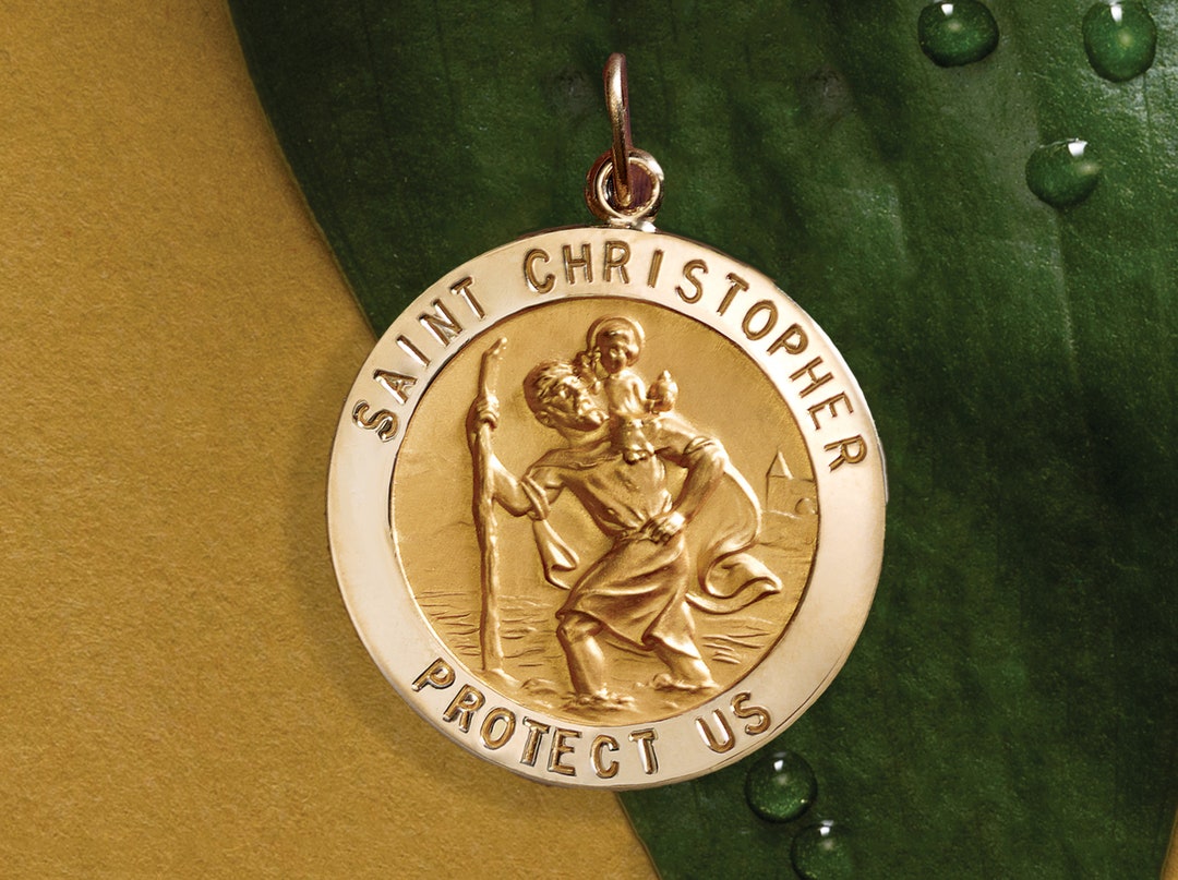Engraveable Saint Christopher Pendant 14K Gold | Personalized Engraved ...