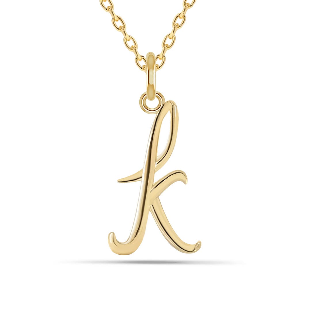 Gold Letter Necklace / 14K Gold Personalized Cursive Initial Necklace ...