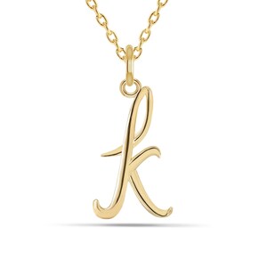 Gold Letter Necklace / 14K Gold Personalized Cursive Initial Necklace ...
