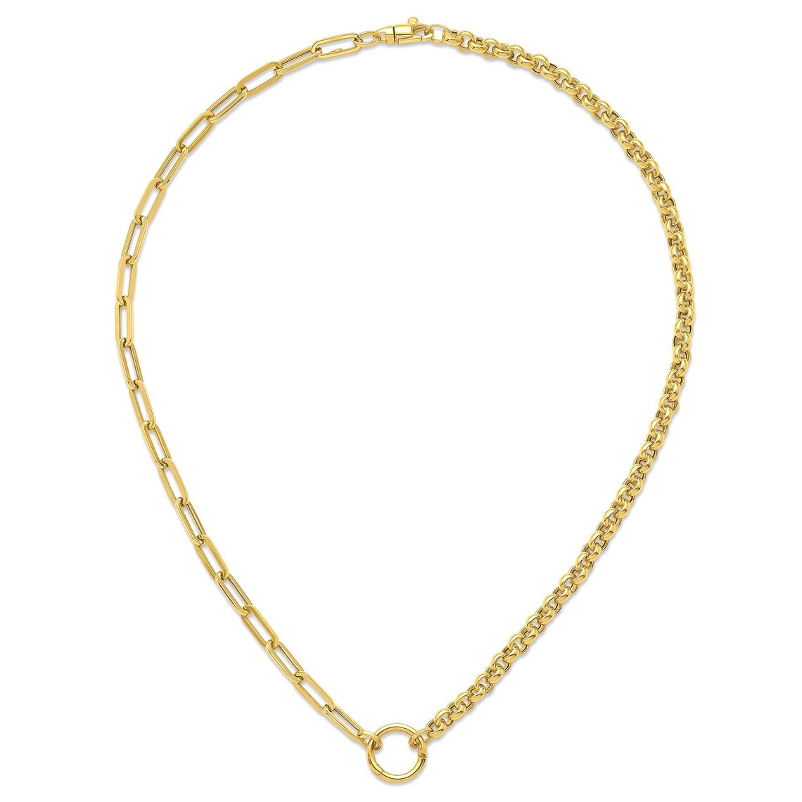 14K Gold Half Paperclip Half Rolo Chain Necklace With Charm Clip ...