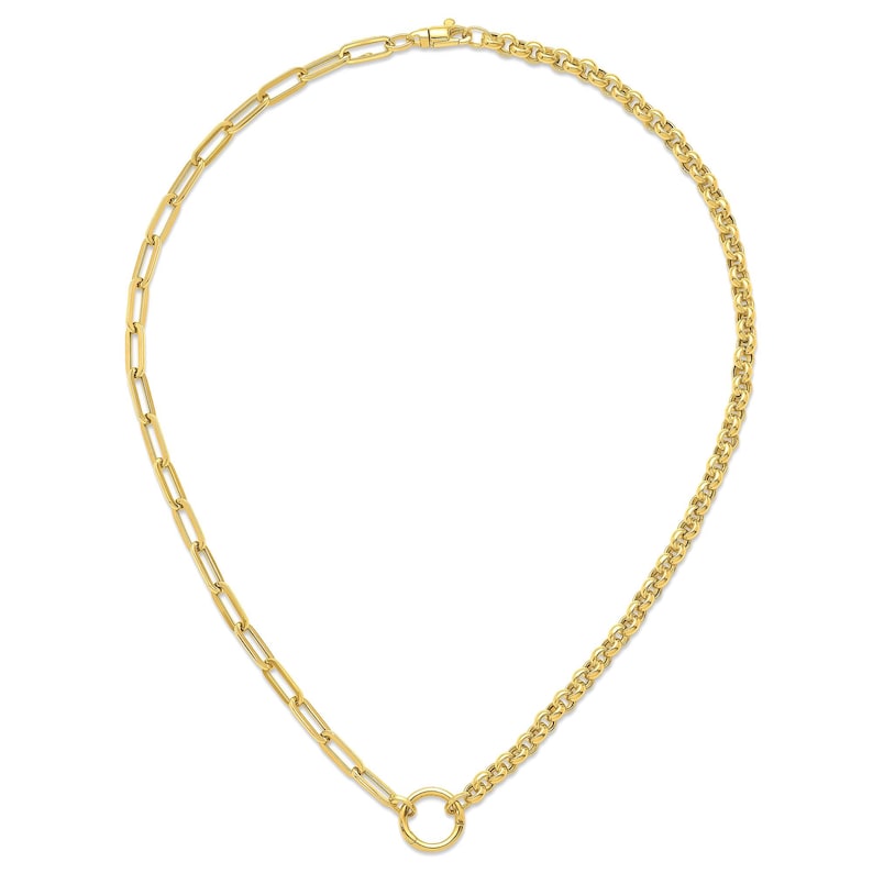 14K Gold Half Paperclip Half Rolo Chain Necklace With Charm Clip ...