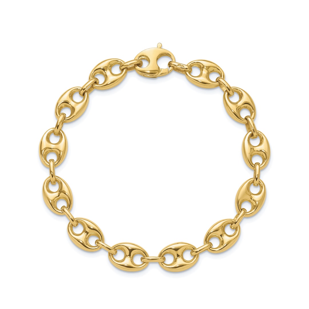Real 14k Gold Puffed Mariner Bracelet for Women, Men 14k Gold Chunky ...