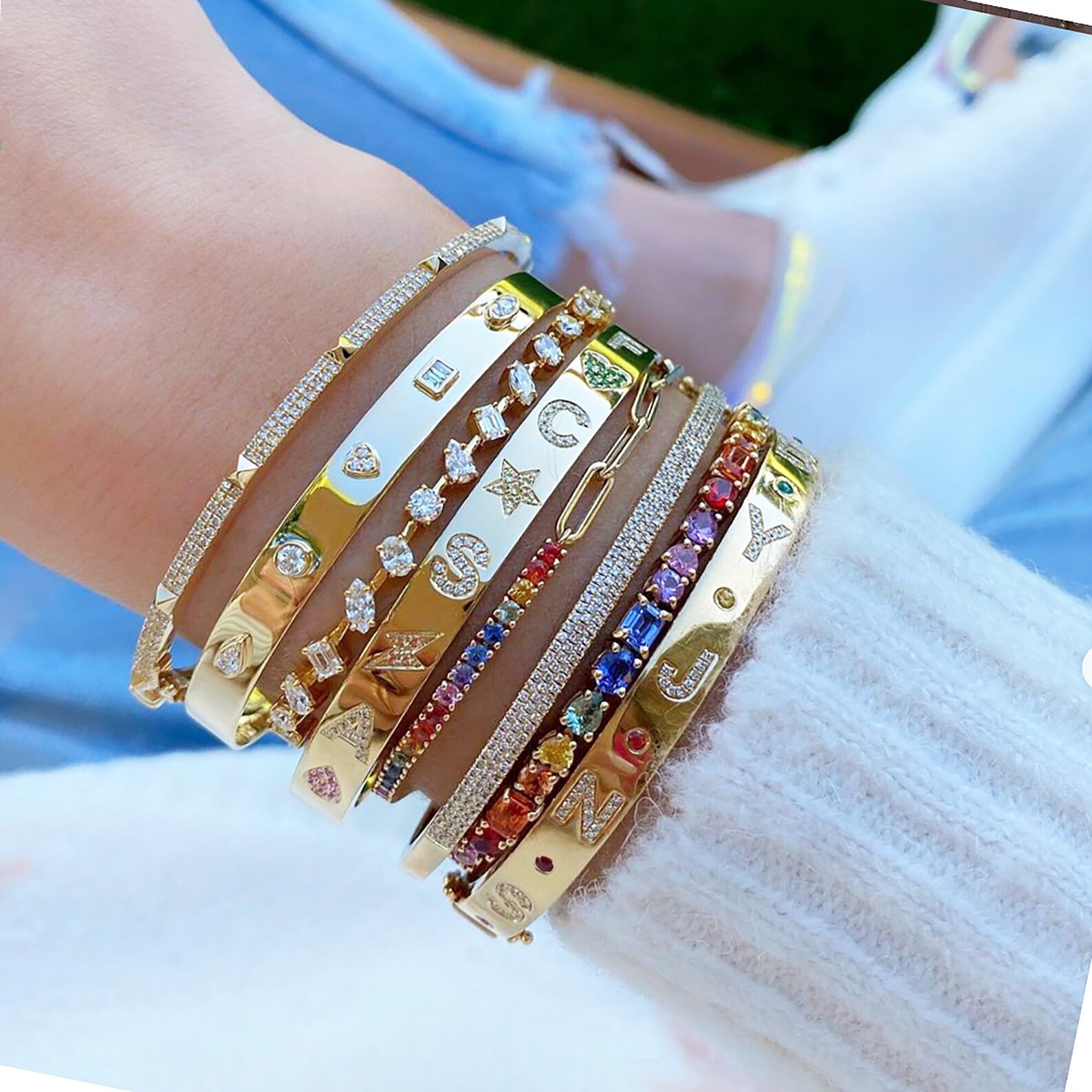 Rainbow Tennis Bracelet 14K Solid Gold Natural Genuine | Etsy