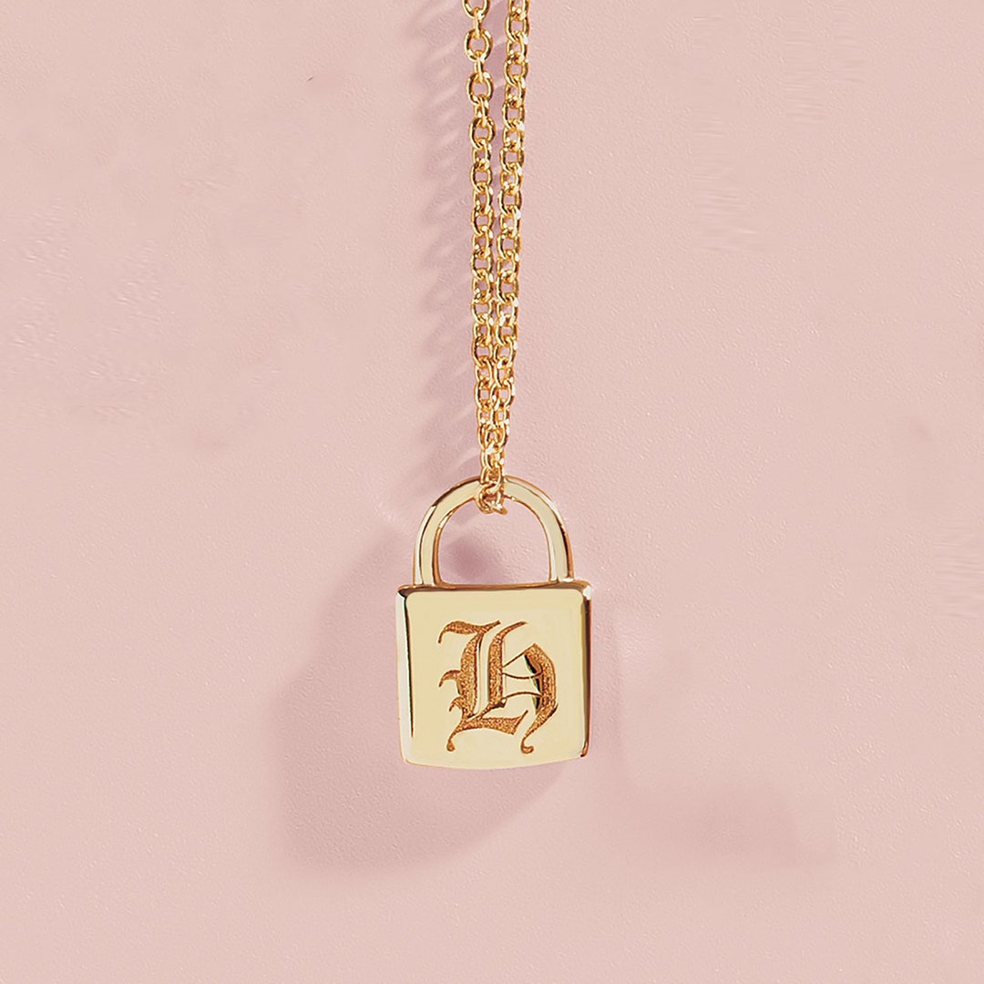 Personalized Padlock Pendant Necklace 14k Gold | Lock Necklace With ...