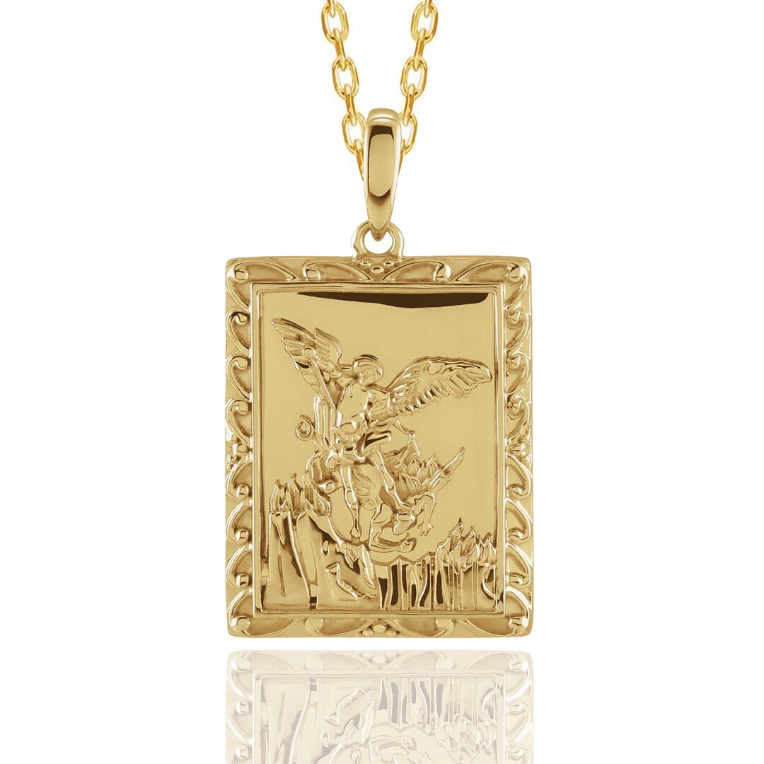 Saint Michael Medal Necklace 14K Solid Gold St Michael Necklace for ...