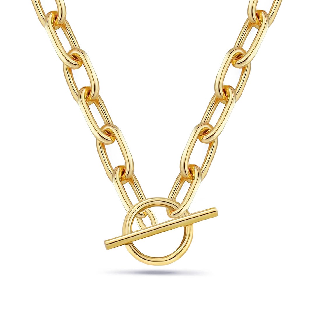 Toggle Necklace 14k Gold Paperclip Chain Necklace Rectangular Link ...