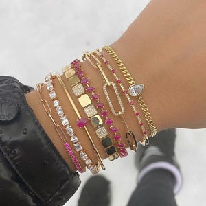 Bezel Diamond Cuban Link Chain 14k Gold Curb Link Bracelet With Heart ...