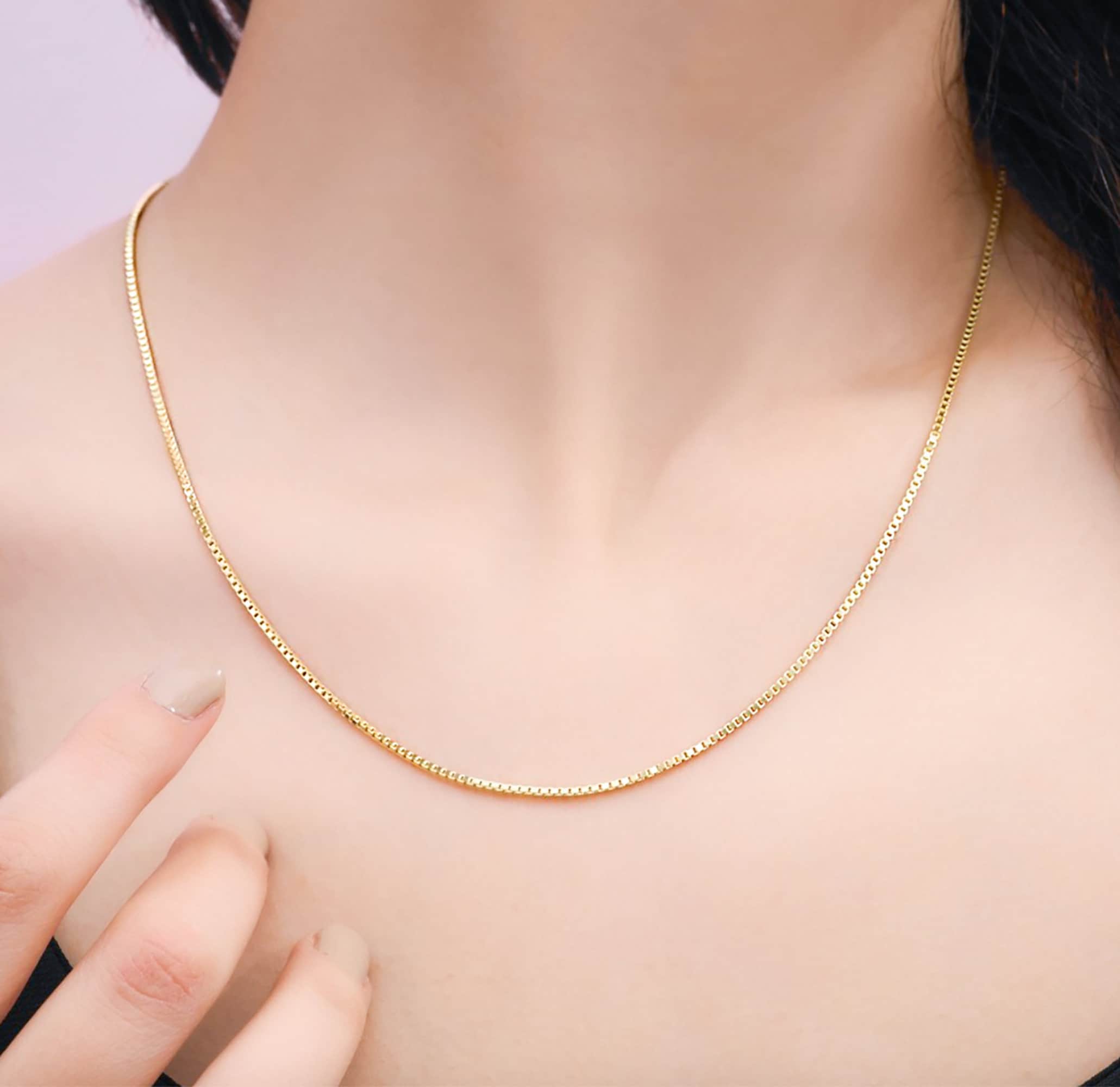 Solid 14K Yellow Gold Box Chain Necklace 16 18 | Etsy