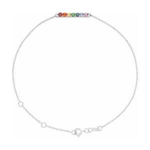 14K Solid Gold Dainty Rainbow Bracelet - Natural Genuine Multi- Stone ...