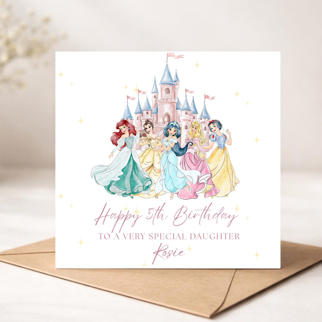 Personalised Birthday Card for Daughter, Princess Birthday Card, 5th ...