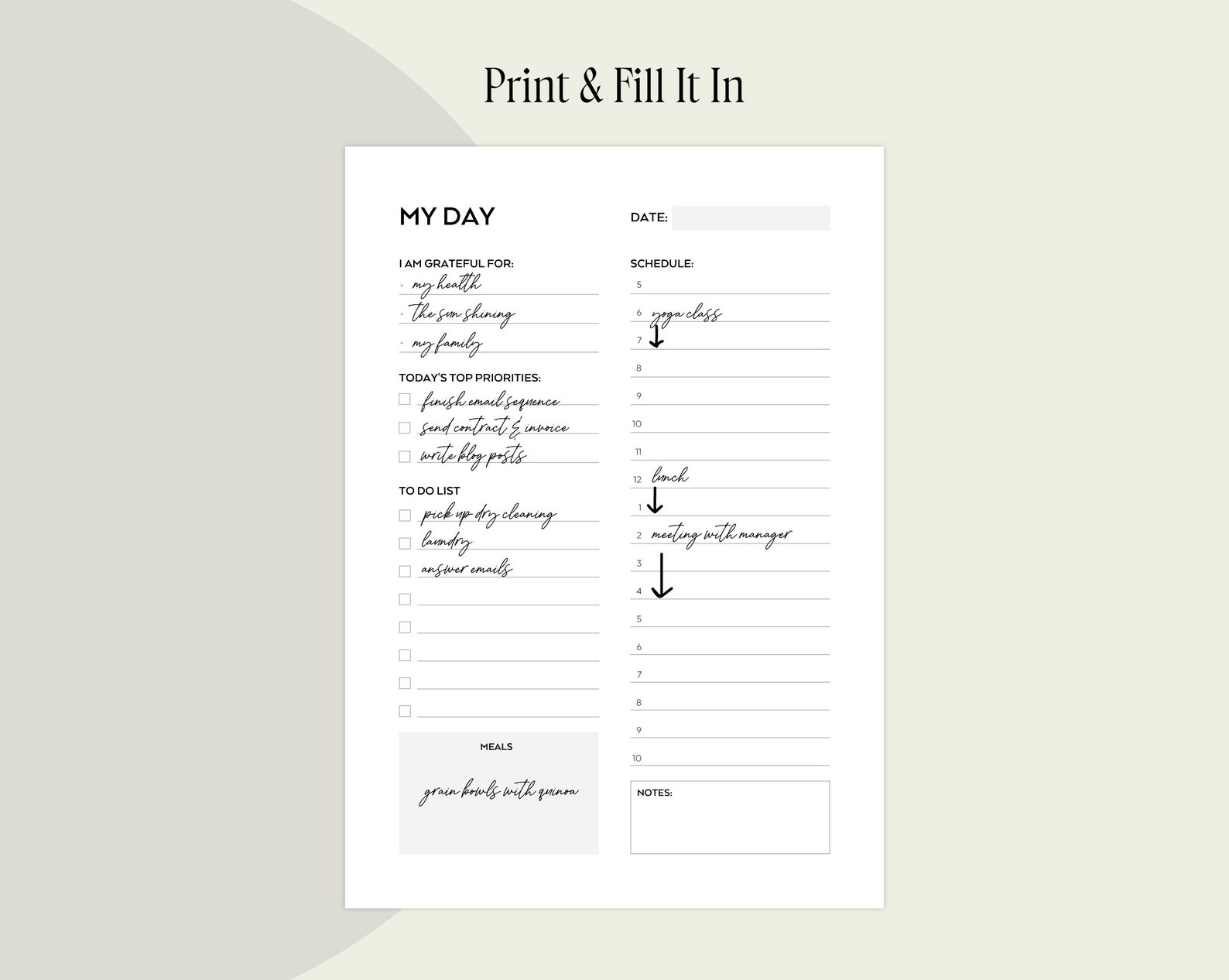 Printable Daily Planner PDF, Daily Schedule, Daily to Do List, Undated ...