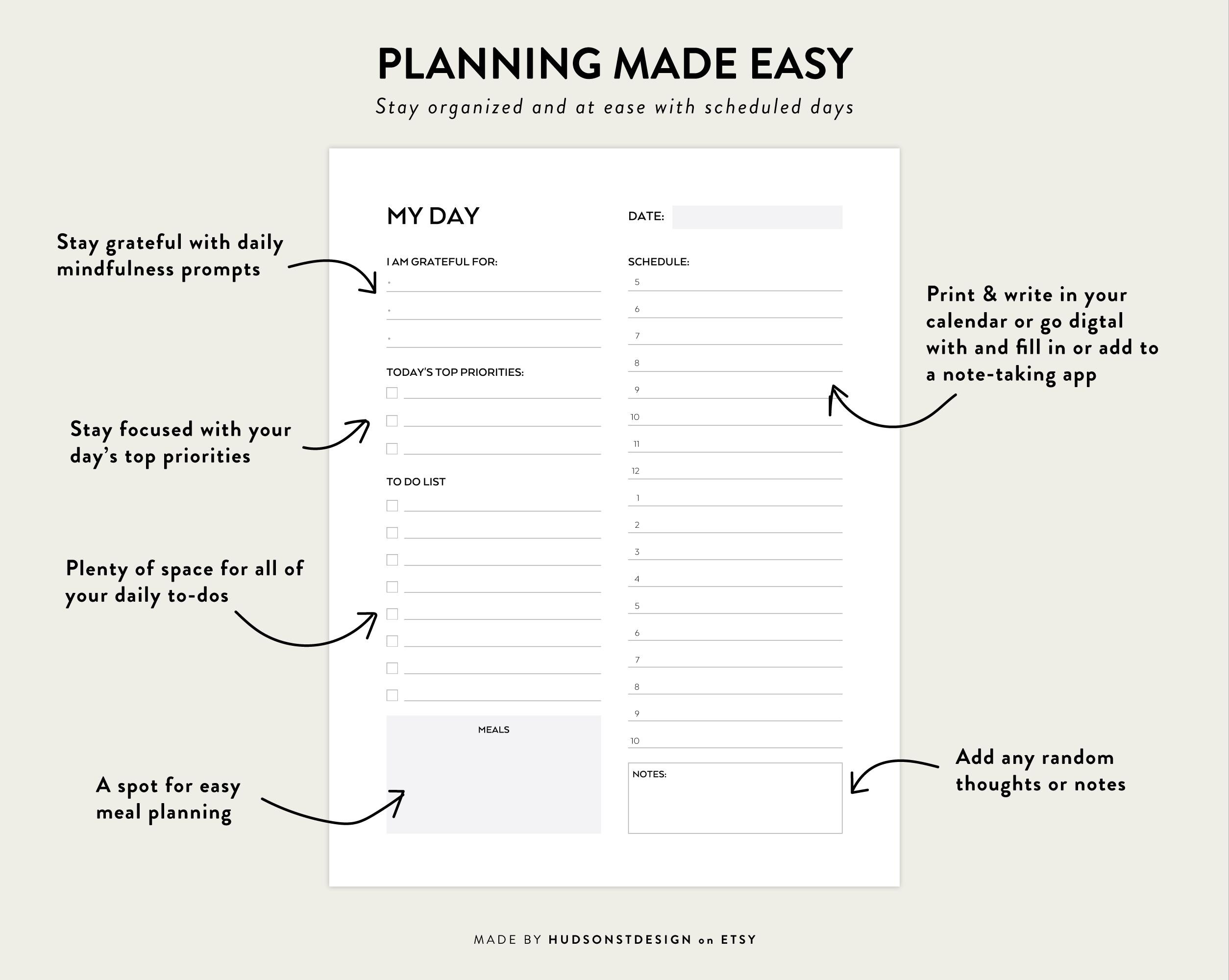 Printable Daily Planner PDF - Daily Schedule and to Do List - Undated ...