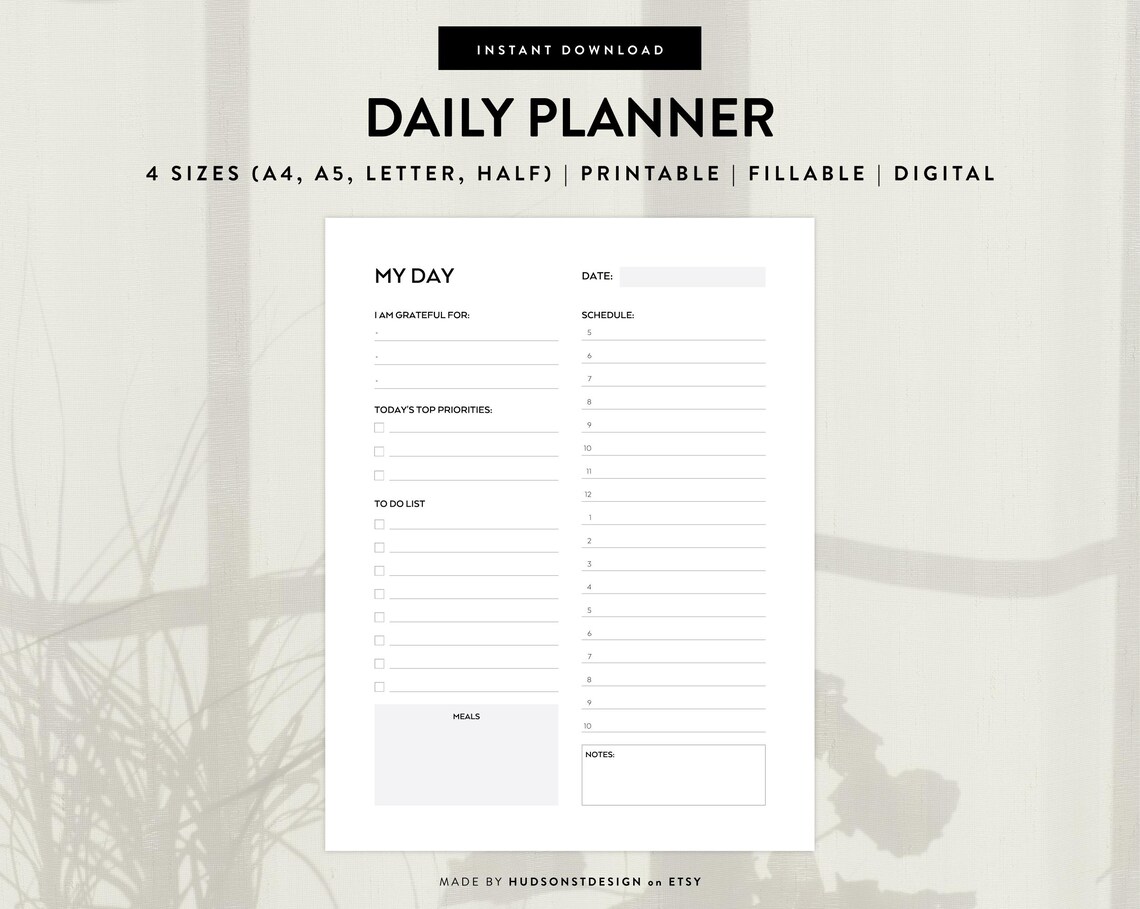 Printable Daily Planner PDF - Daily Schedule and to Do List - Undated ...