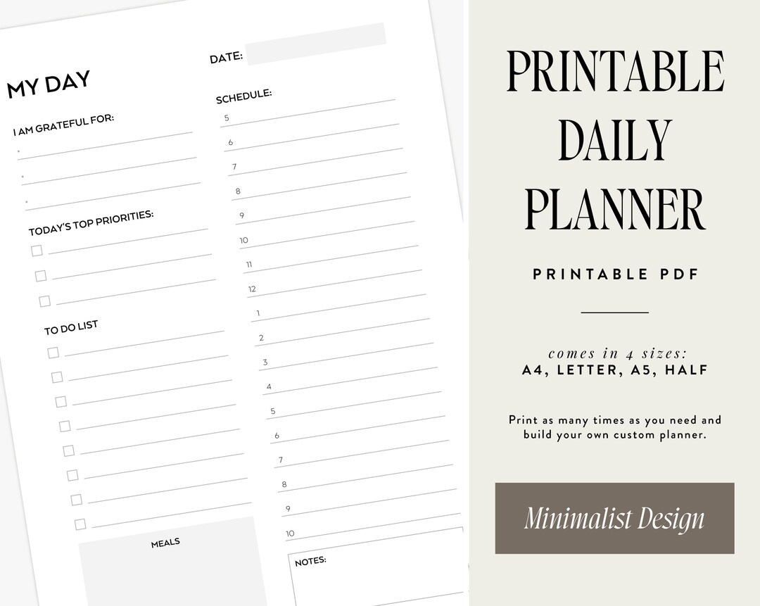 Printable Daily Planner PDF, Daily Schedule, Daily to Do List, Undated ...