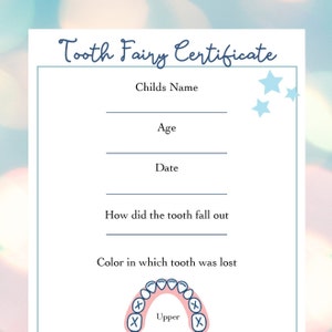 First Tooth Certificate, Tooth Record, Fairy Printable, Tooth Fairy ...