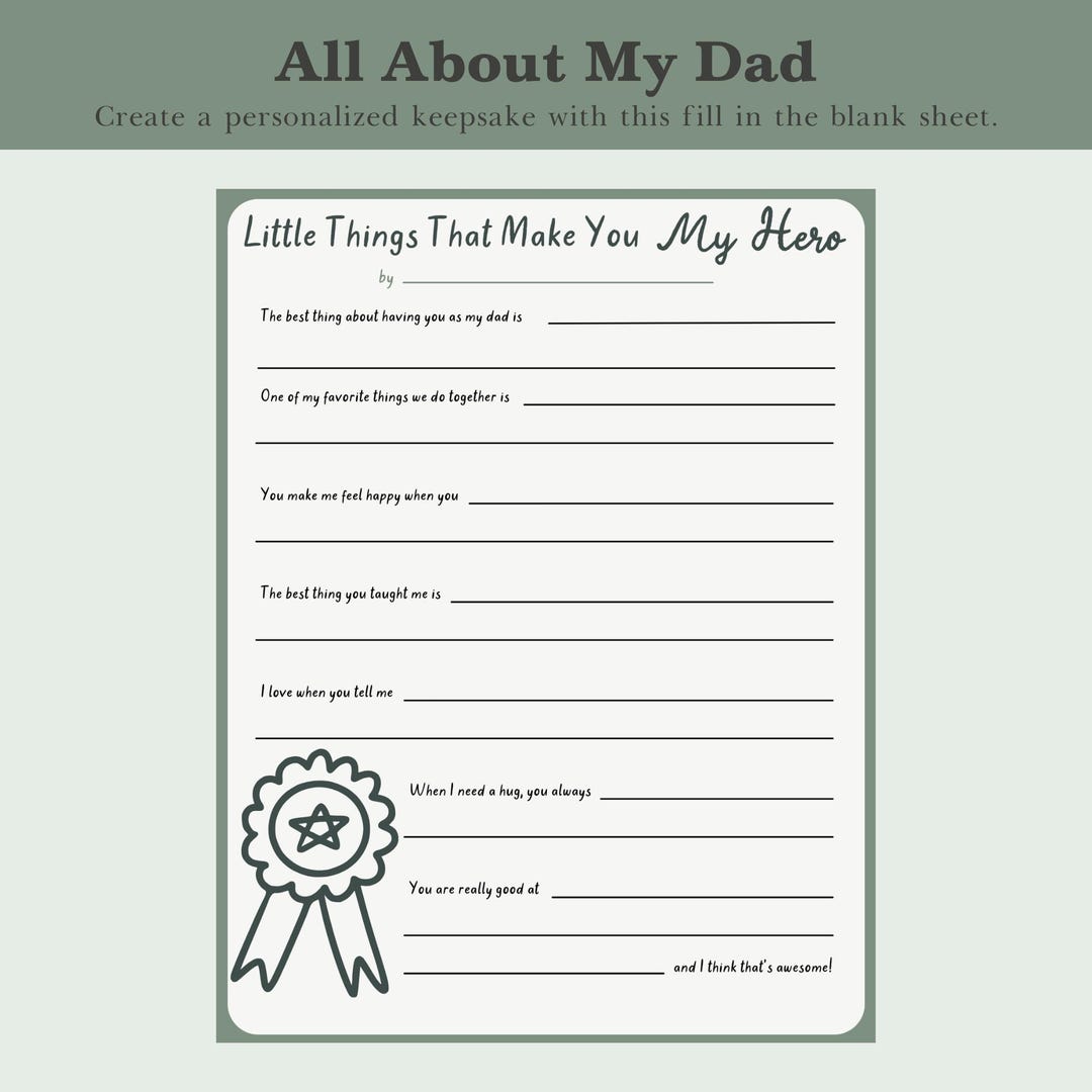 All About My Dad Printable Fathers Day Interview for Kids, Questions ...
