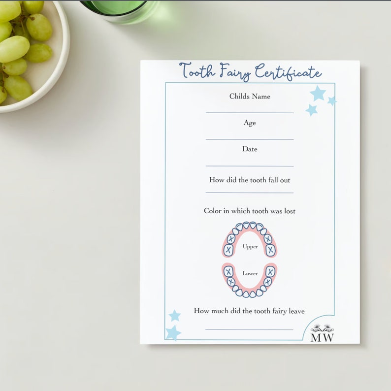 First Tooth Certificate, Tooth Record, Fairy Printable, Tooth Fairy ...