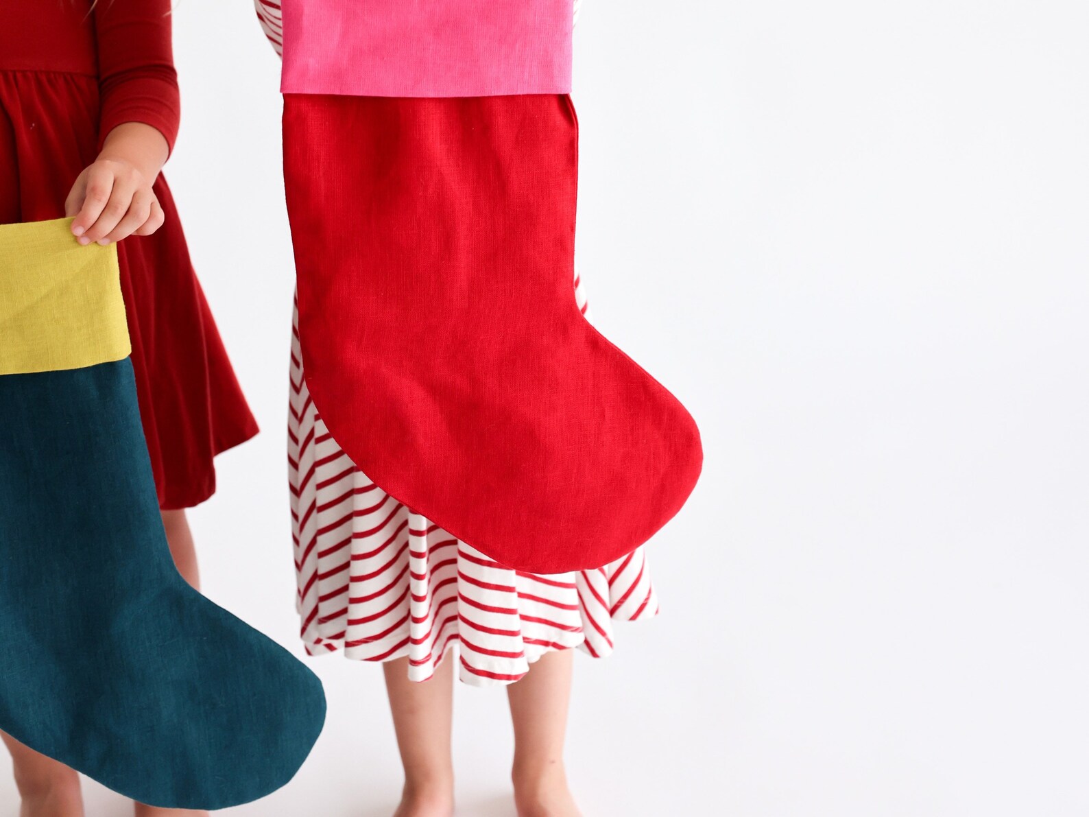 Color Blocked Linen Christmas Stocking, Modern Pink Stocking, Hot Pink ...