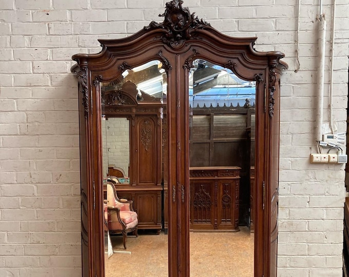 Antique French Rococo Armoire ~ Louis XV 2 Door Armoire ~ Mirrored Door ...