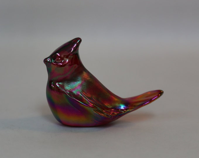 Fenton Art Glass ~ Ruby Satin Cardinal ~ Carnival Glass Bird Figurine ...