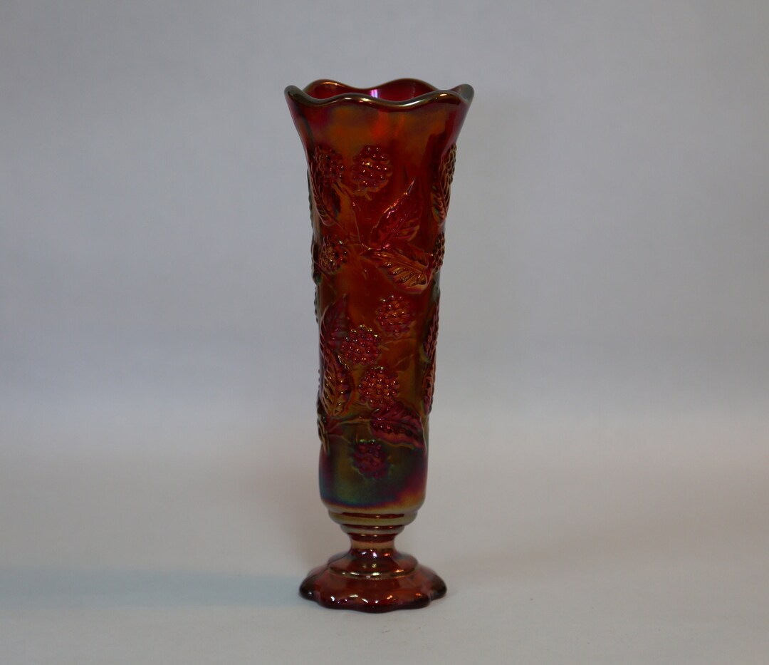 Fenton Art Glass ~ Red Carnival Glass Vase ~ Raspberry Vase - Etsy