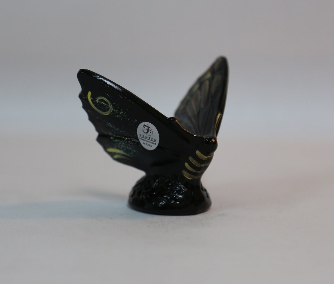 Fenton Art Glass ~ Black Glass Butterfly ~ Hand Painted Butterfly ...