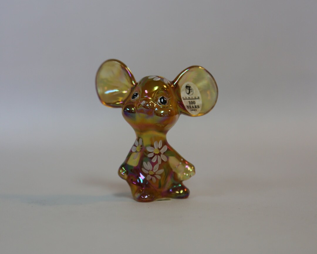 Fenton Glass ~ Autumn Gold Iridized Mouse ~ Hand Painted Mouse Figurine ...