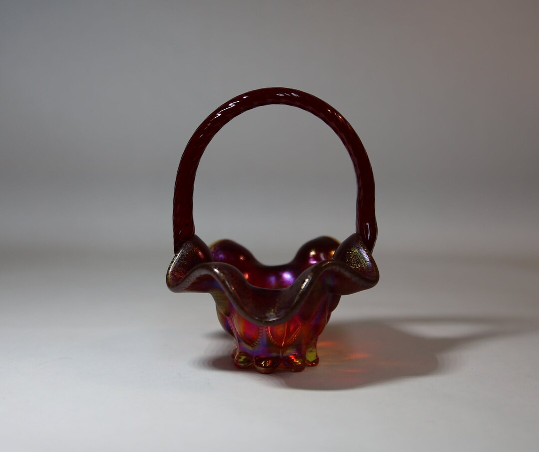 Fenton Glass ~ Red Carnival Glass Basket ~ Miniature Tear Drop Basket ...
