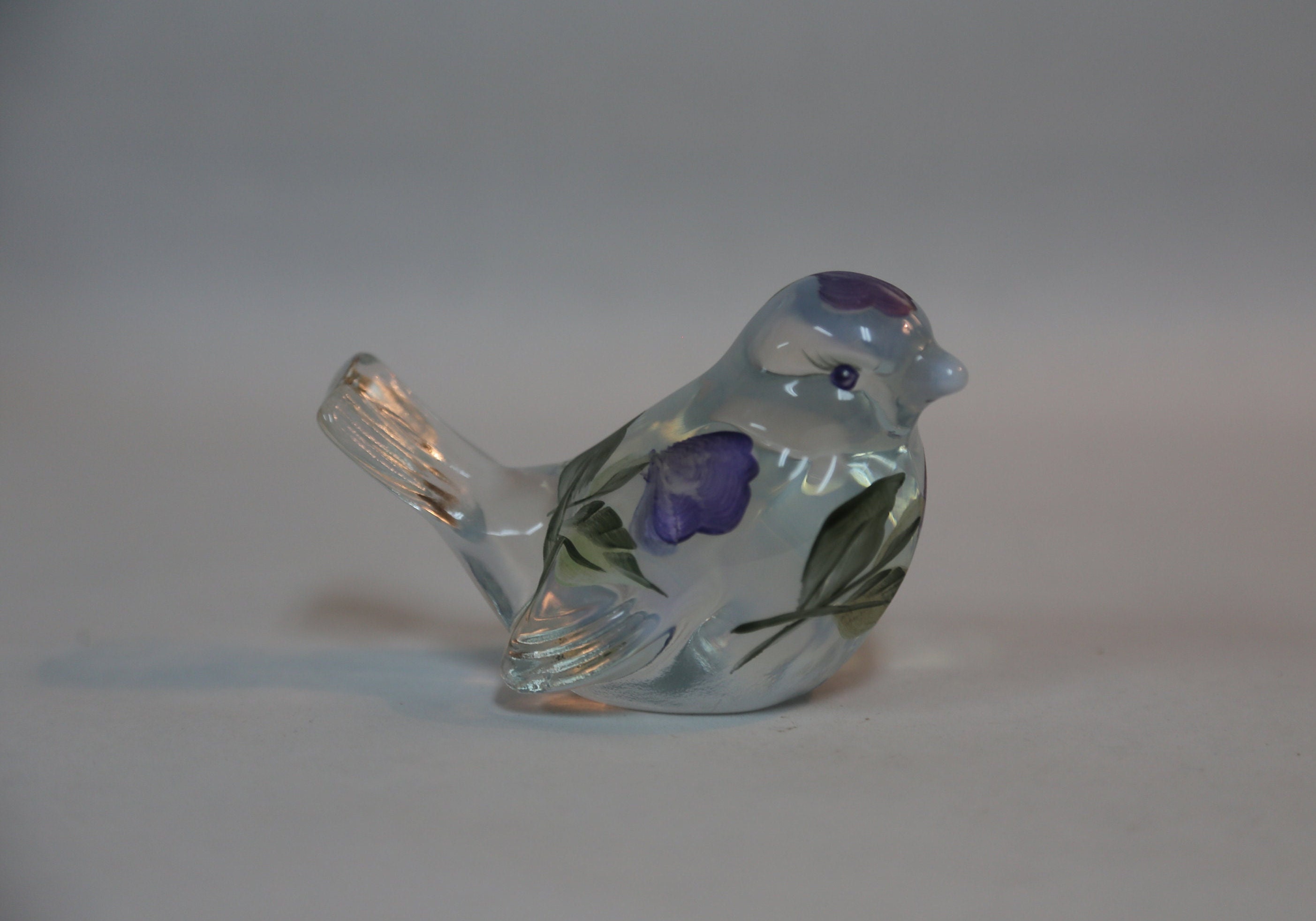 Fenton Art Glass French Opal Glass Bird Hand Painted Violet Flowers ...