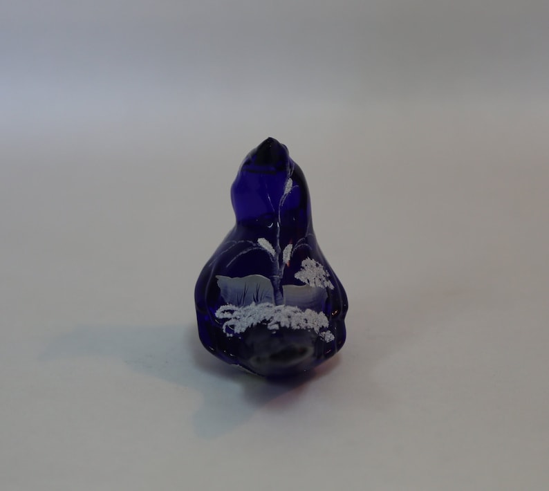 Fenton Art Glass Cobalt Blue Jay Hand Painted Winter Scene Bird ...