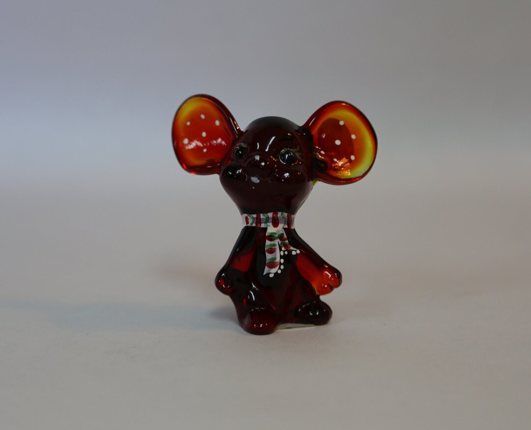 Fenton Glass ~ Ruby Red Mouse ~ Hand Painted Christmas Theme Mouse ...