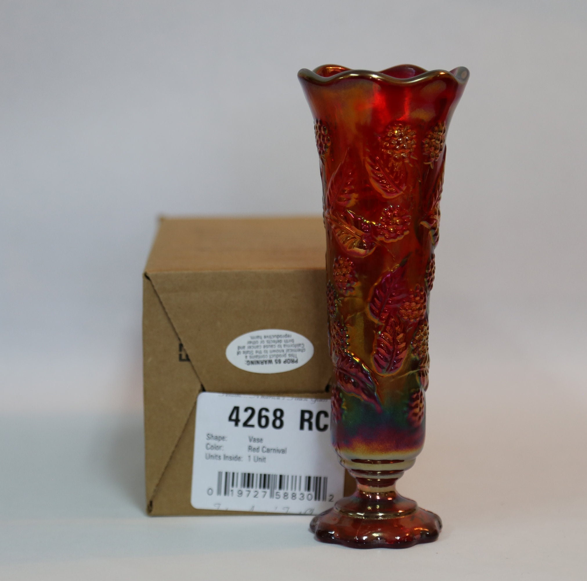 Fenton Art Glass Red Carnival Glass Vase Raspberry Vase - Etsy