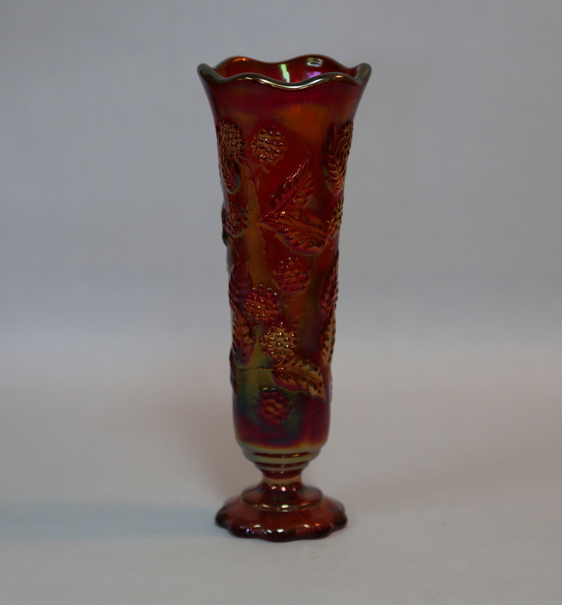 Fenton Art Glass Red Carnival Glass Vase Raspberry Vase - Etsy