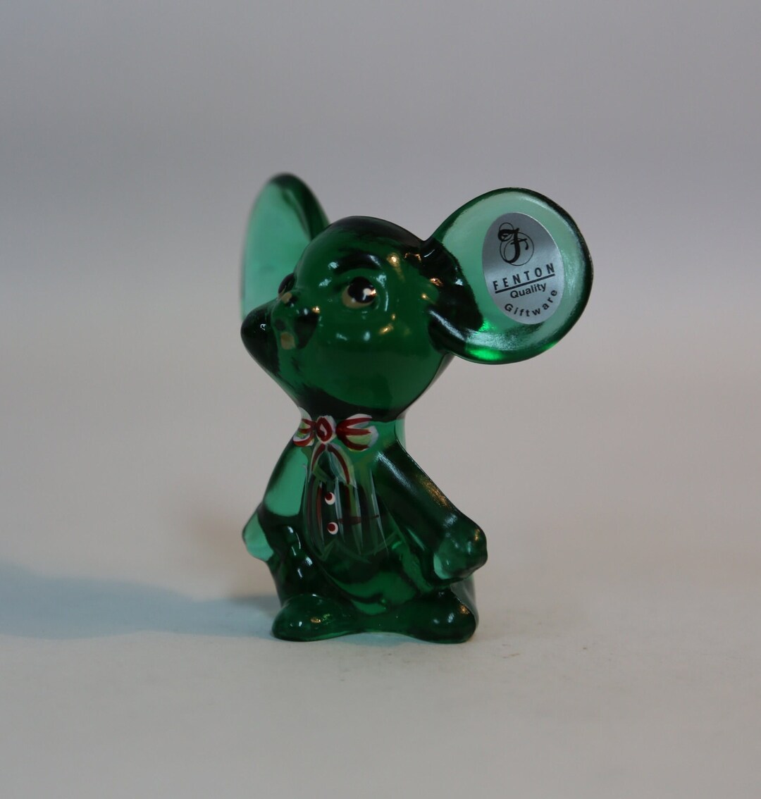 Fenton Art Glass ~ Emerald Green Glass Mouse ~ Hand Painted Mouse ...